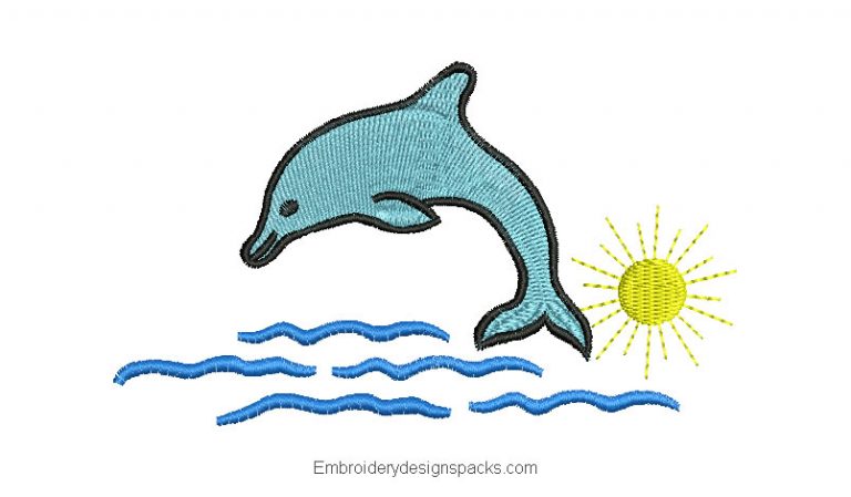 Embroidery Designs dolphin design on the beach - Embroidery Designs Packs